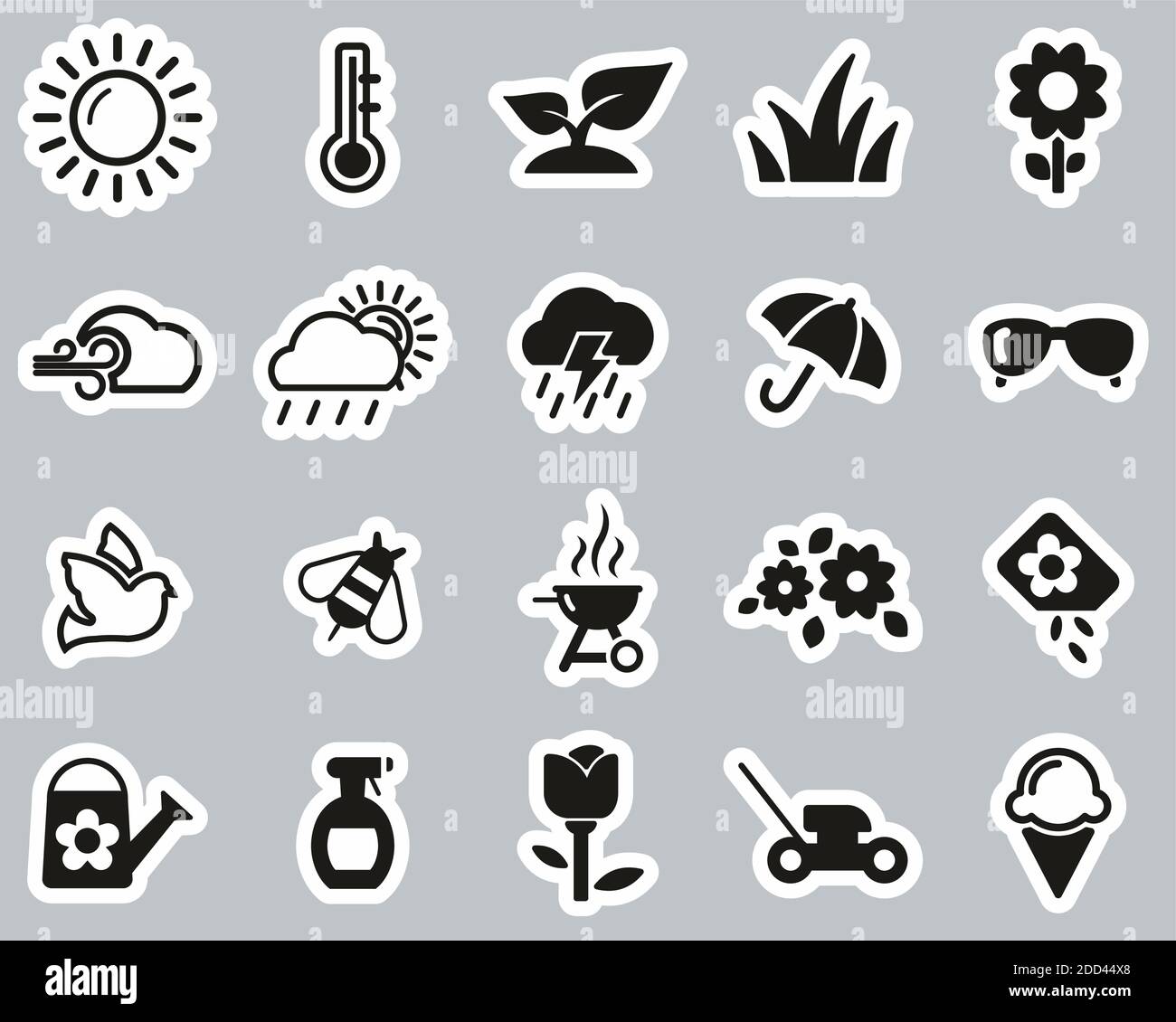 Spring Icons Black & White Sticker Set Big Stock Vector Image & Art - Alamy