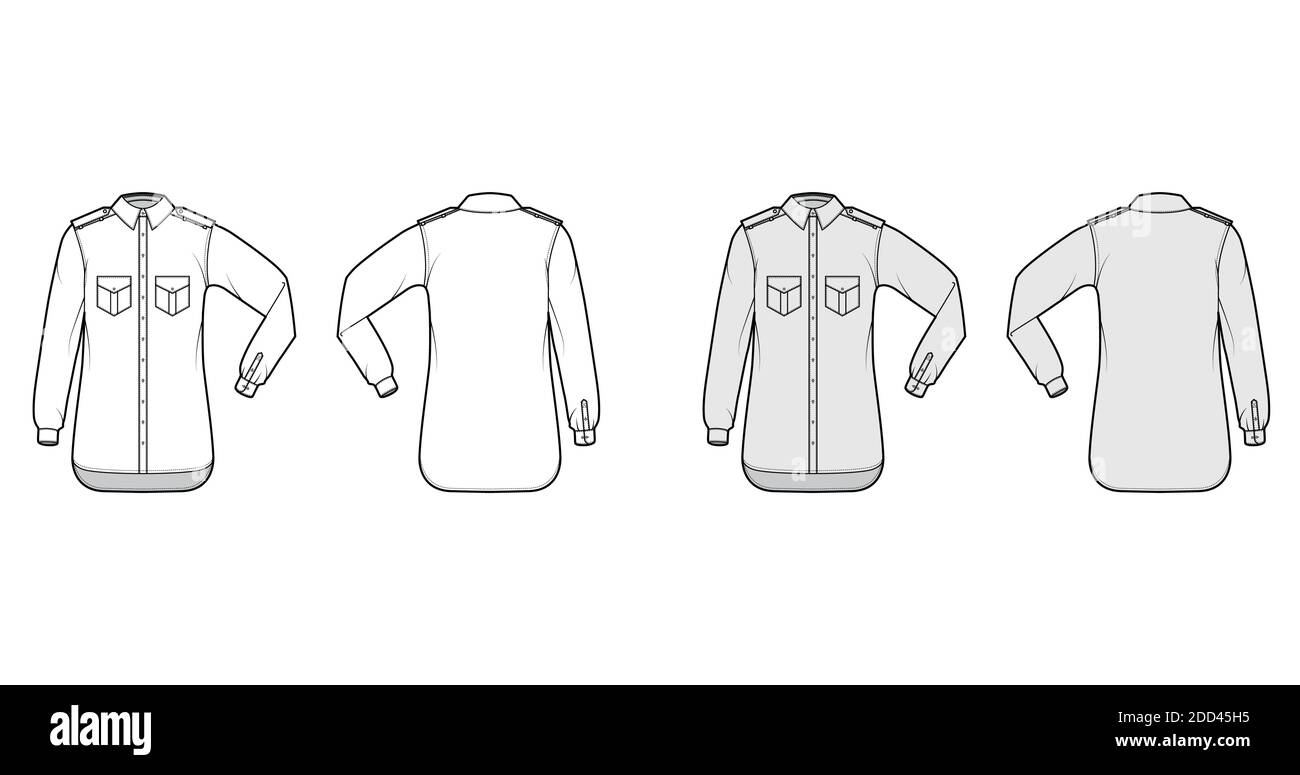 Shirt epaulette technical fashion illustration with flaps angled ...