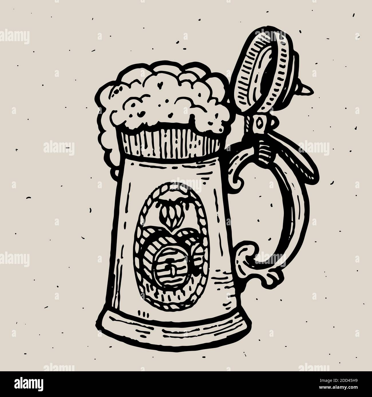 Retro style beer mug or glass engraving. Local brewery. Vintage vector ...