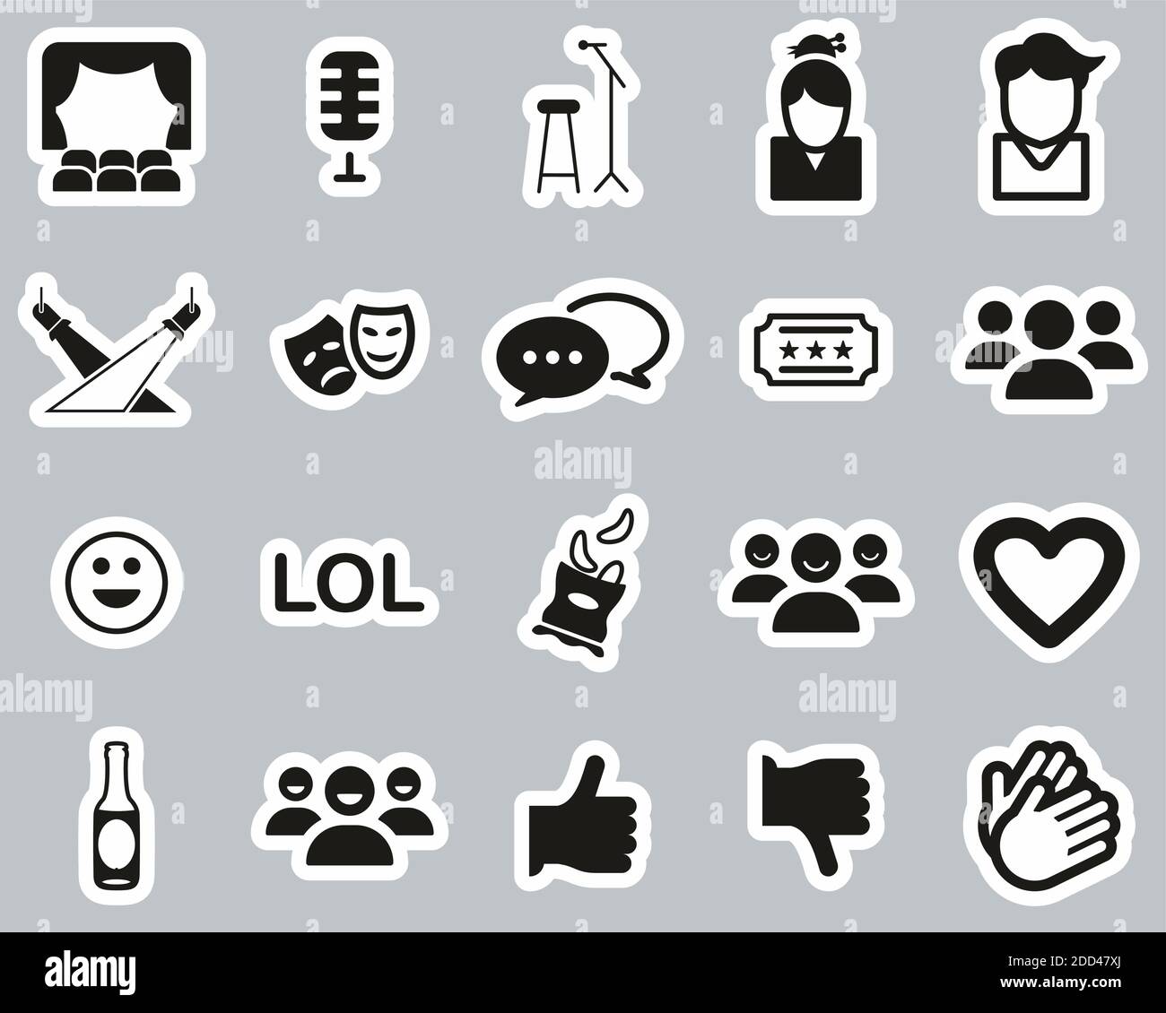 Stand Up Comedy Or Stand Up Show Icons Black & White Sticker Set Big ...