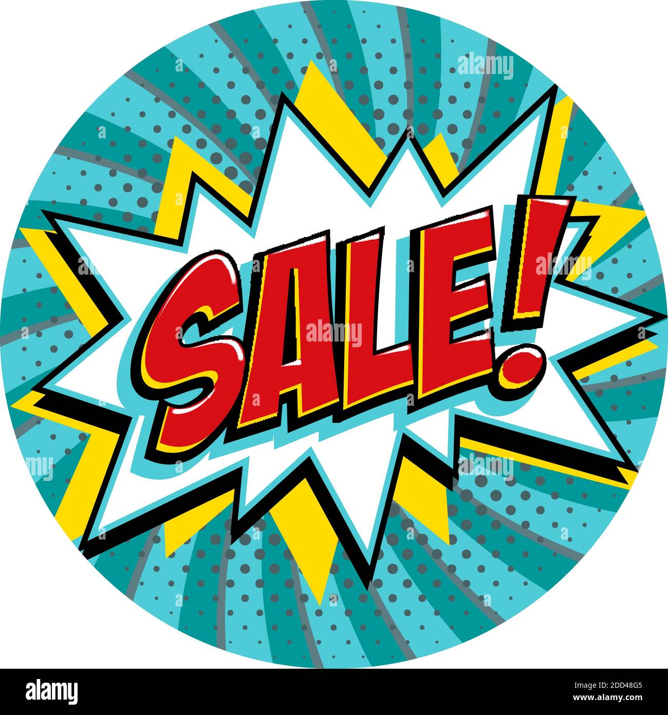 Round shape sale tag. Blue green sale web banner. Pop art comic sale ...