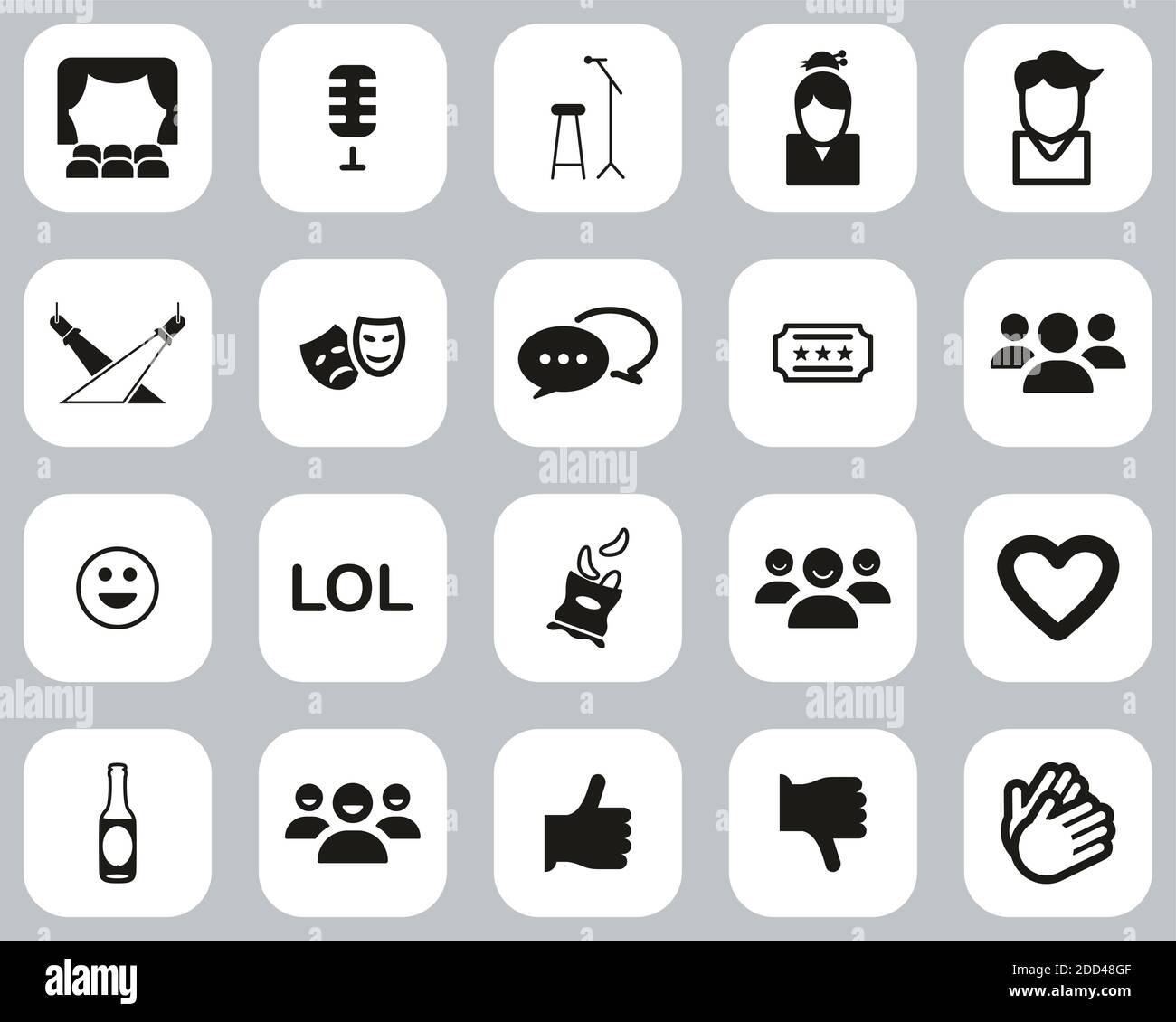 Stand Up Comedy Or Stand Up Show Icons Black & White Flat Design Set ...