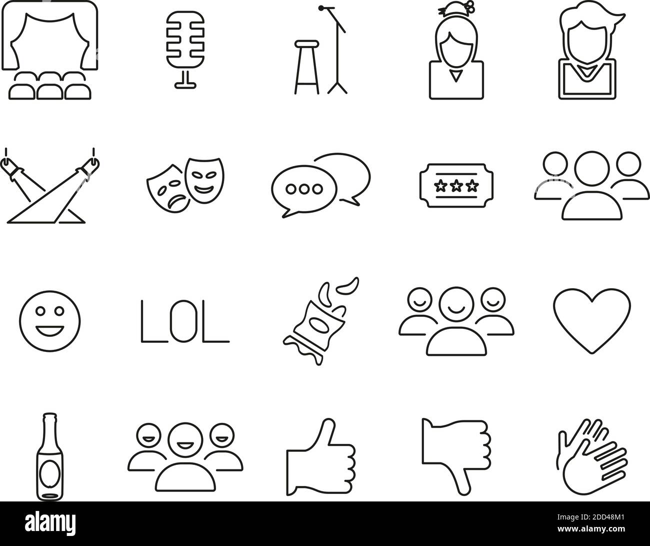 Stand Up Comedy Or Stand Up Show Icons Black & White Thin Line Set Big ...