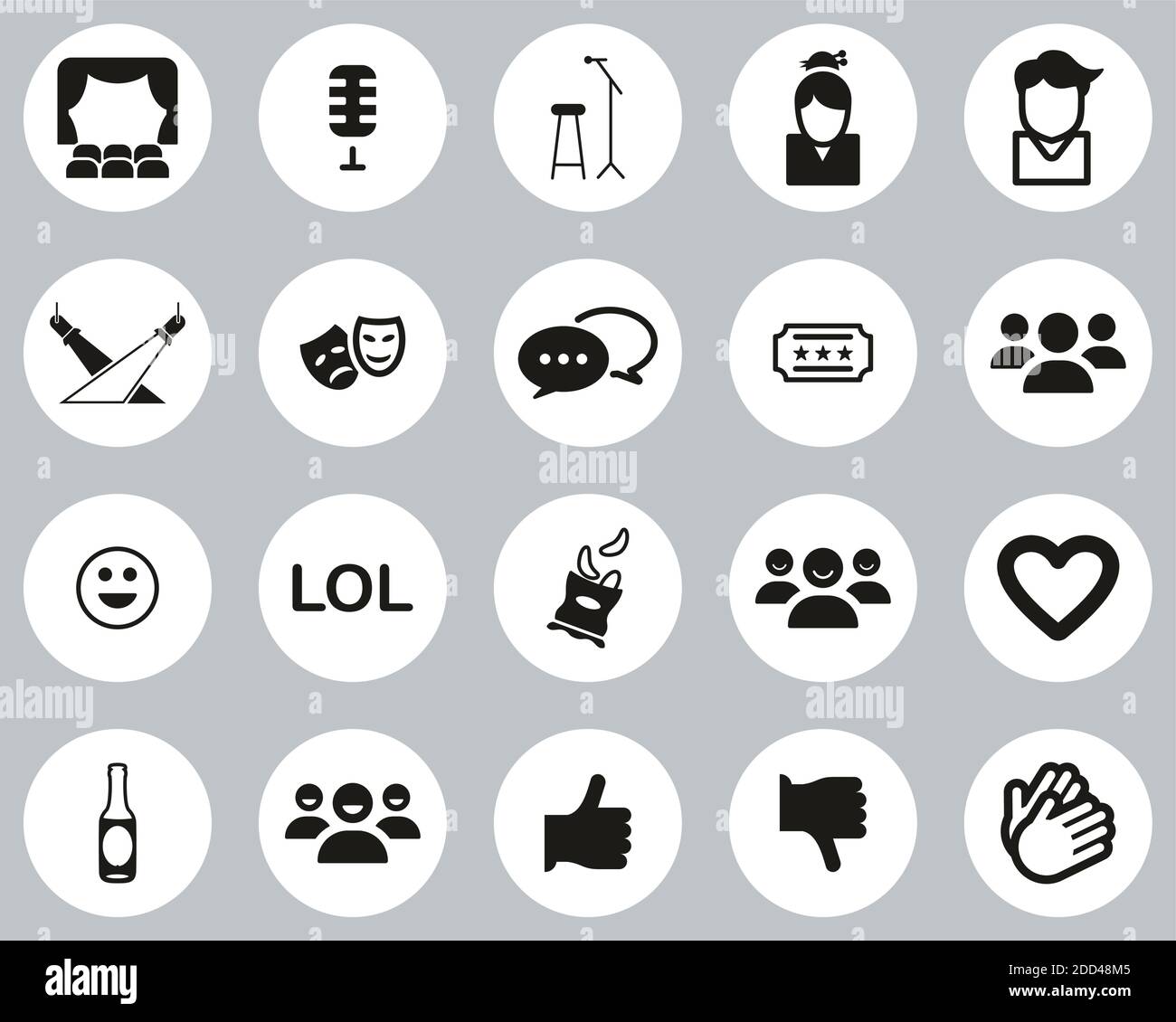 Stand Up Comedy Or Stand Up Show Icons Black & White Flat Design Circle ...