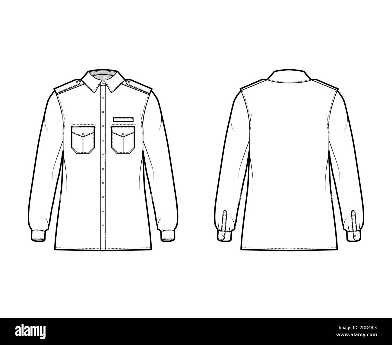 Shirt military technical fashion illustration with epaulette, flaps ...