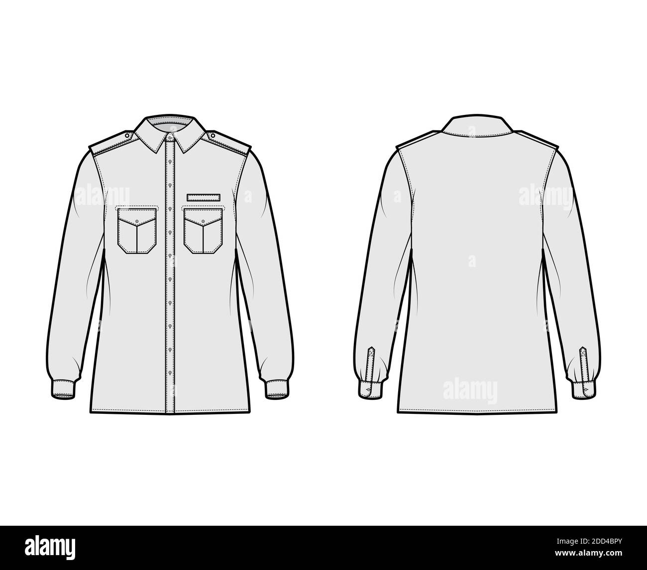 Shirt military technical fashion illustration with epaulette, flaps ...