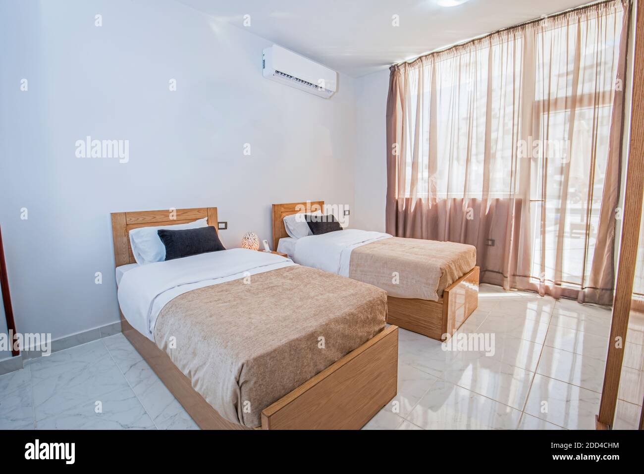 Interior design decor furnishing of luxury show home bedroom showing ...