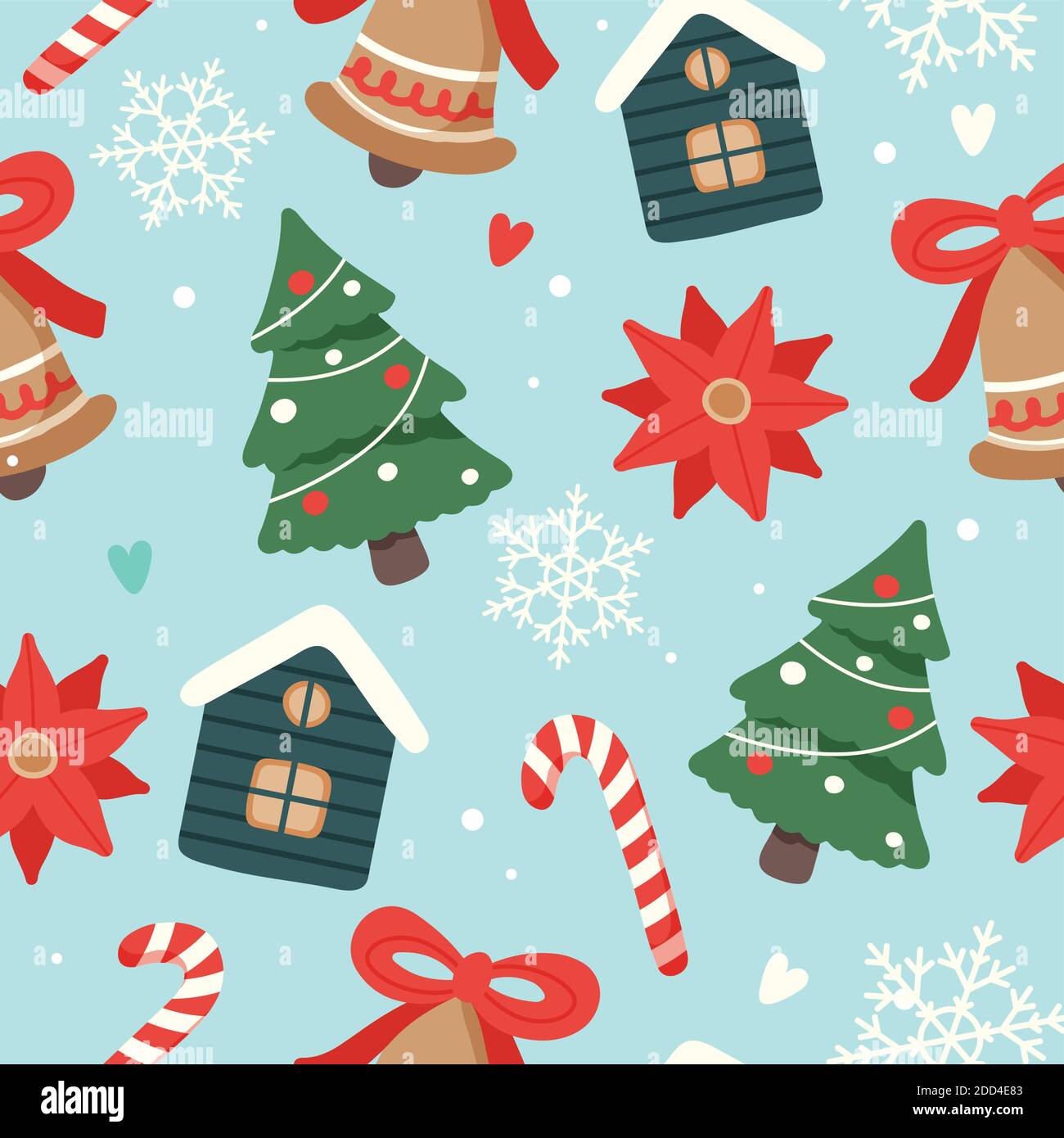 Christmas pattern cute seasonal elements, vector illustration in flat ...
