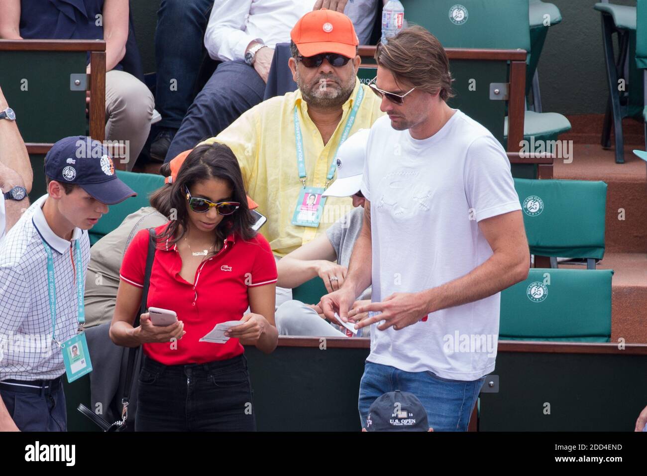 Hajiba Fahmy and Camille Lacourt in stands during French Tennis Open at ...