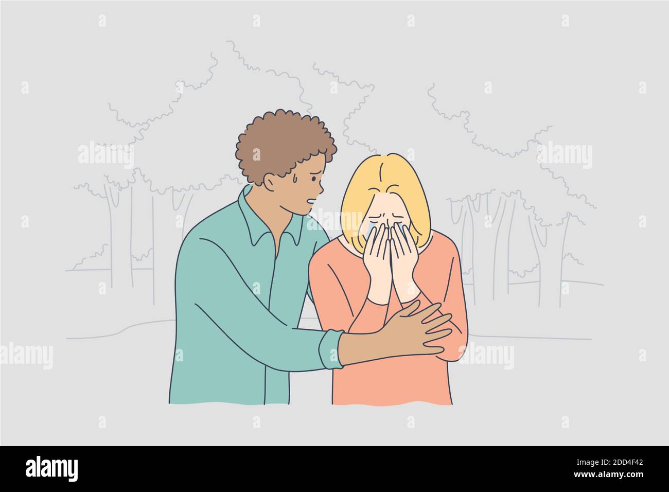 Man Comforting Woman Hugging Stock Vector Images - Alamy