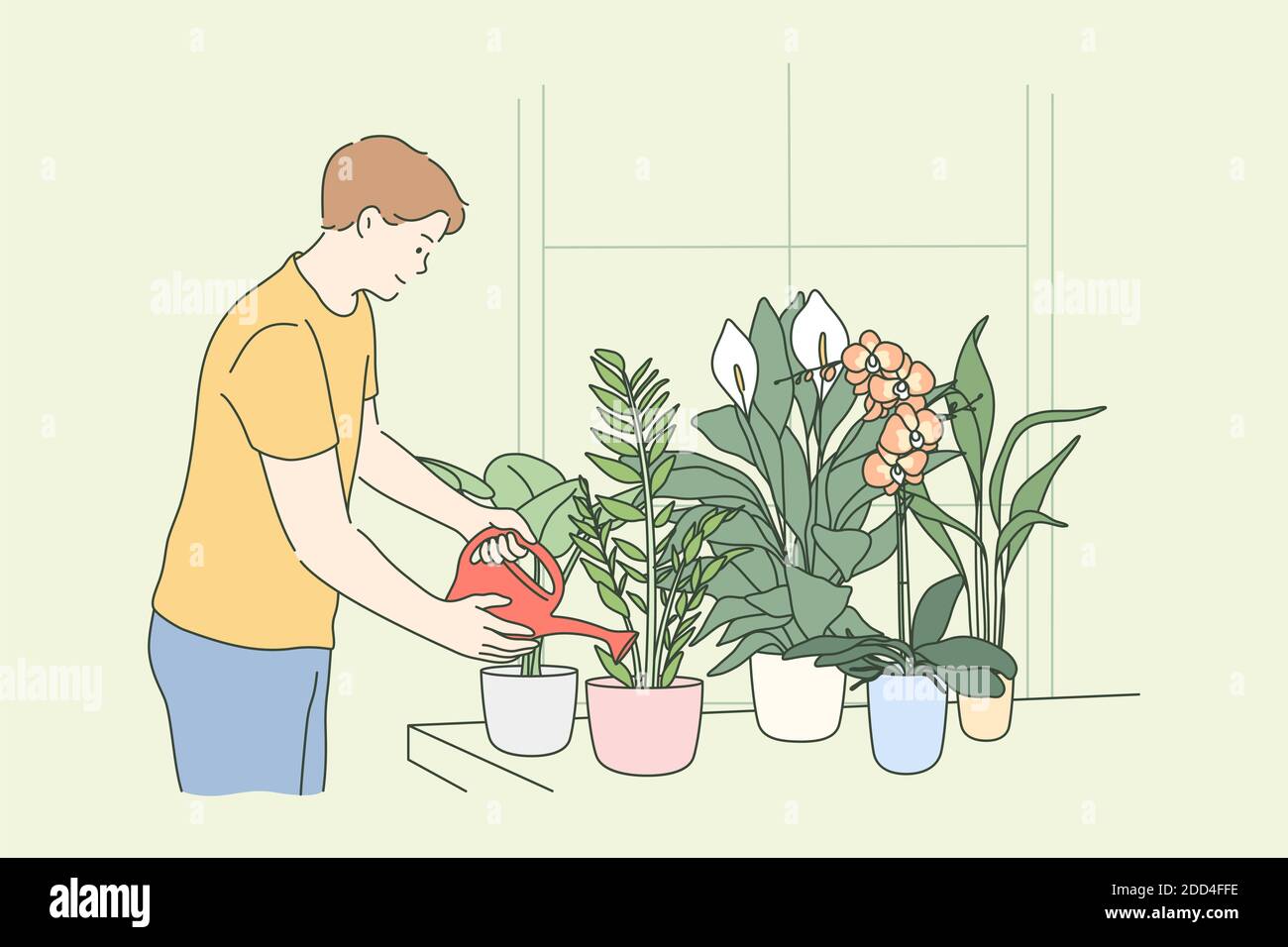 Pot plant floriculture man Stock Vector Images - Alamy