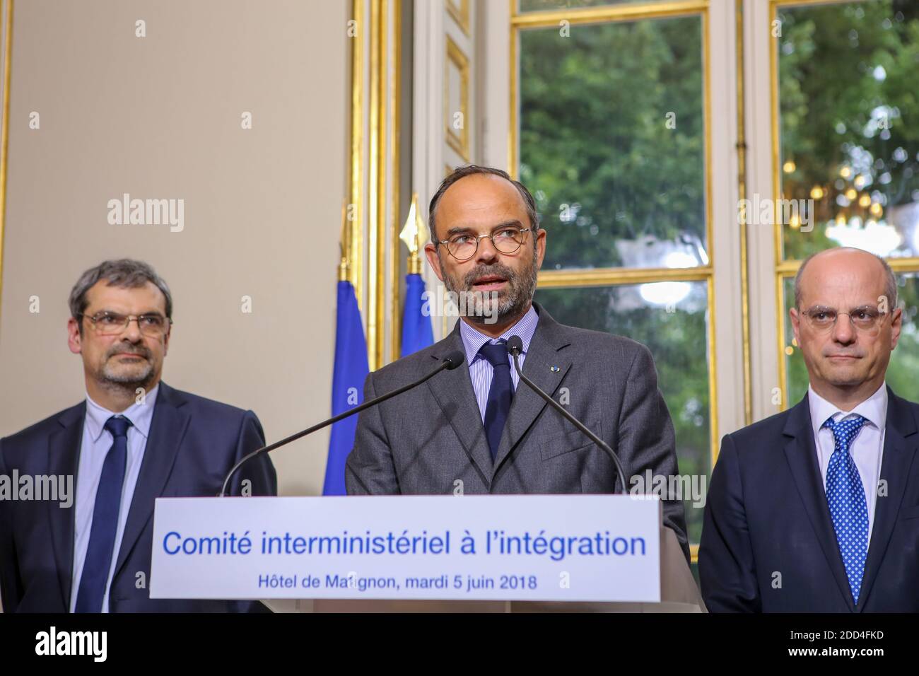 Prime Minister Edouard Philippe delivers his speech during the meeting ...