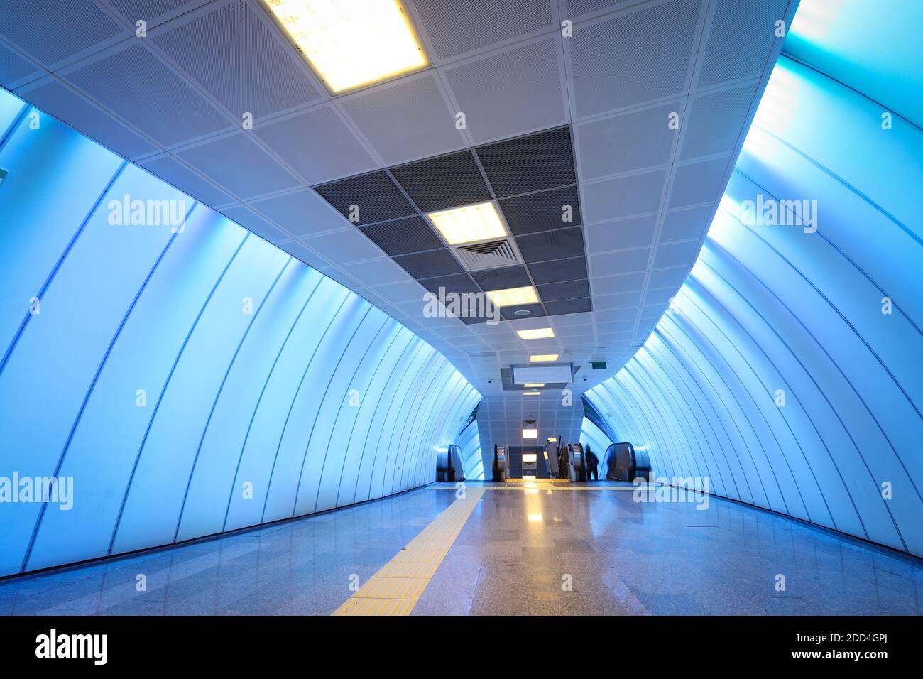 Blue and Modern Subway Corridor in a Metro Station Stock Photo - Alamy