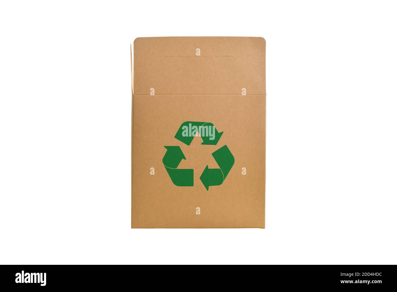 Green recycle symbol on box paper cardboard isolated on white ...