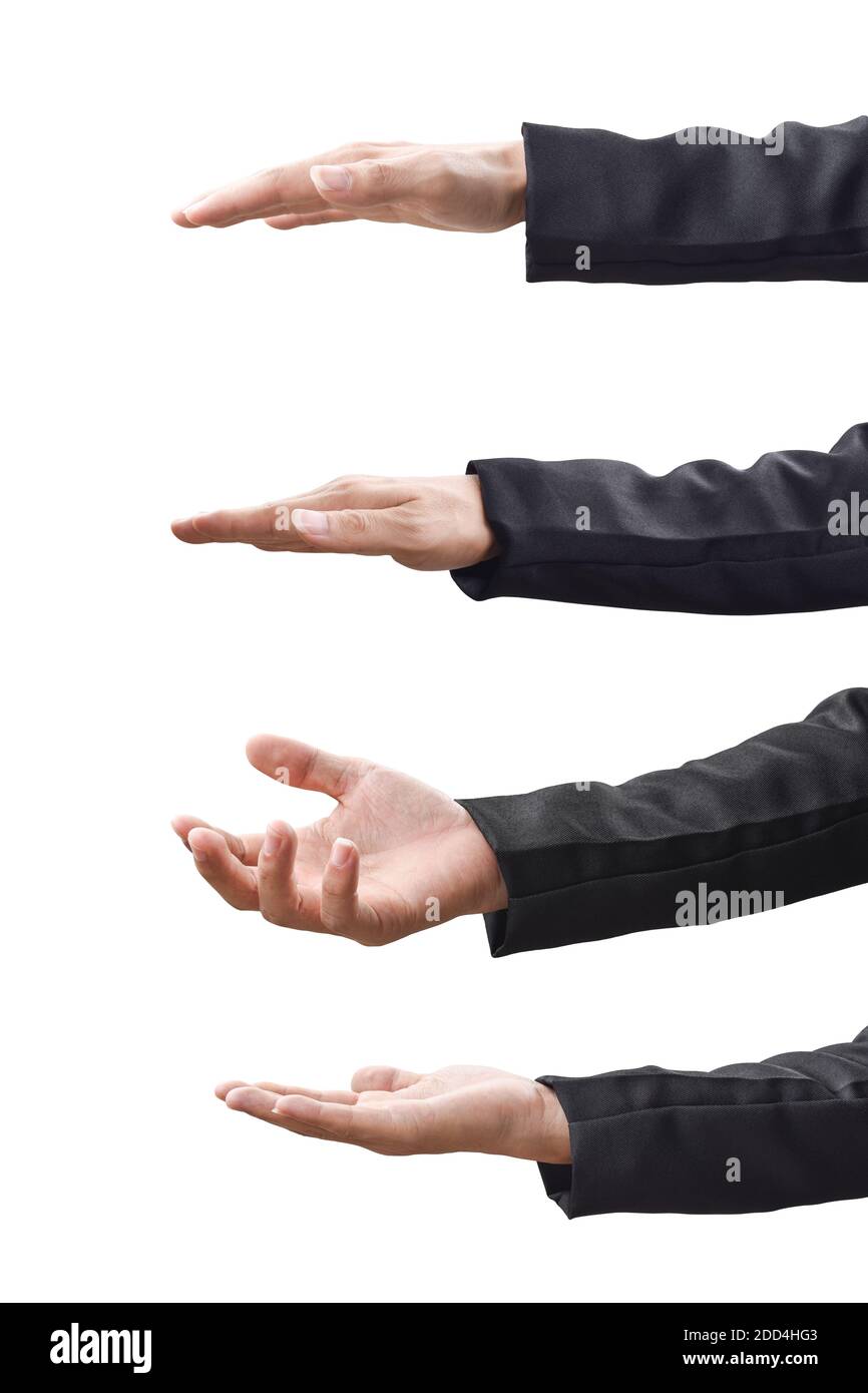 Set of businessman hand gesture in suit isolated on white background ...