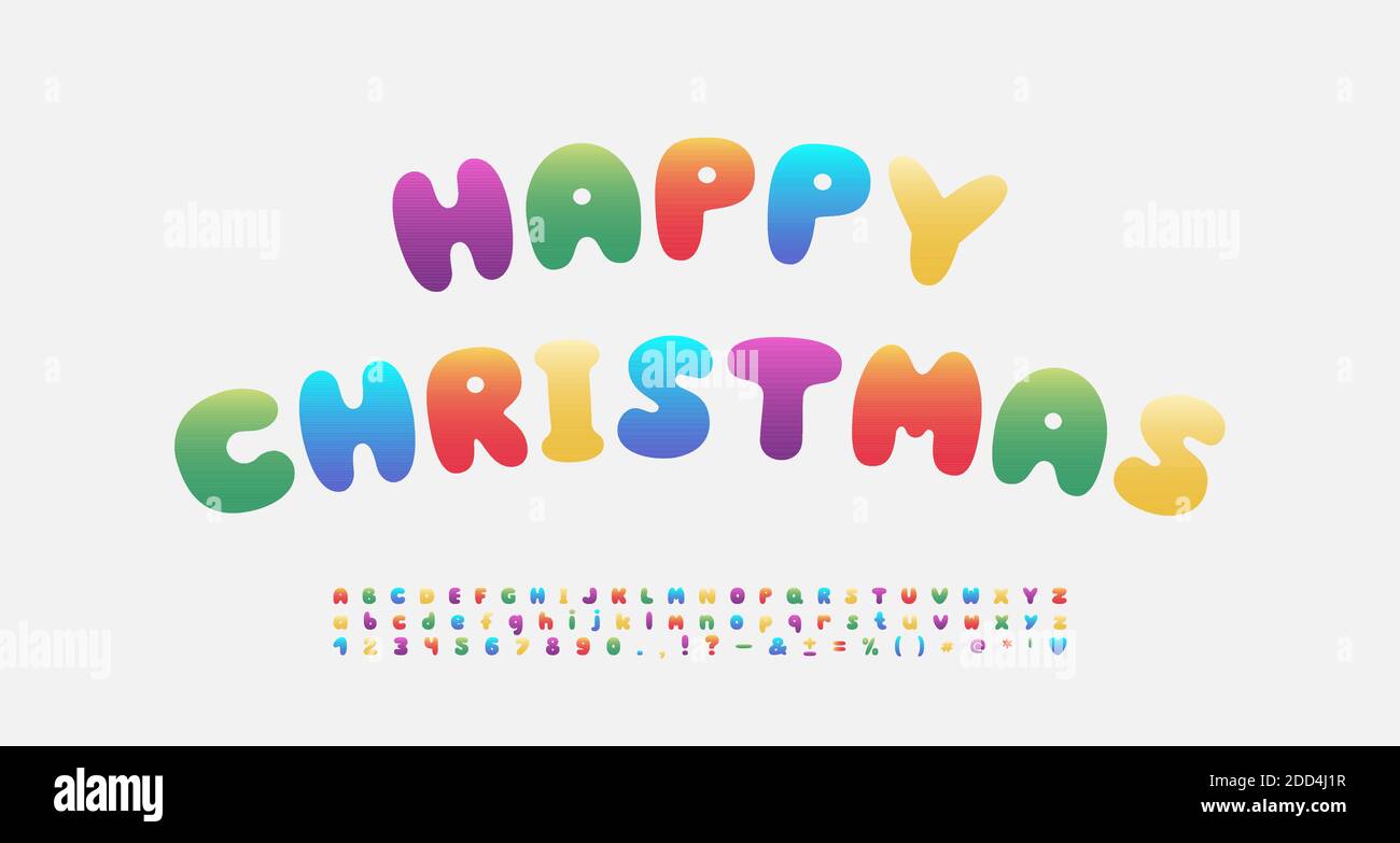 Multicolor Christmas banner. Cartoon bright alphabet letters and ...
