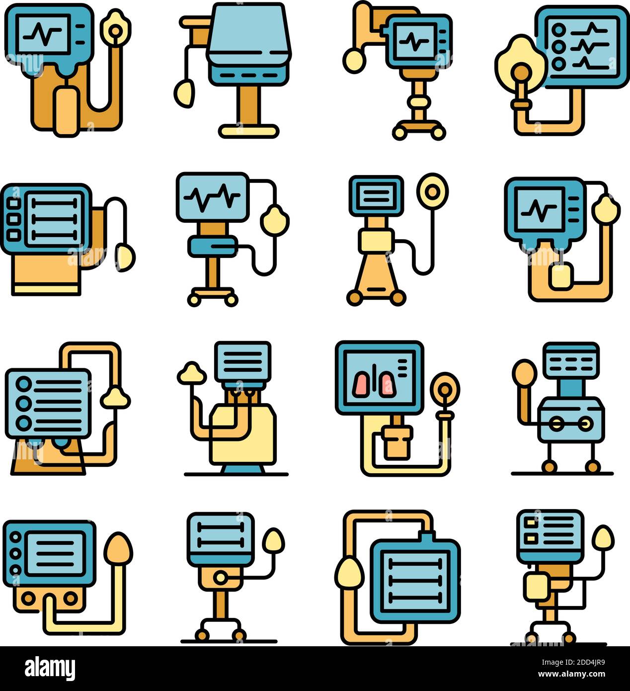 Ventilator Medical Machine icons set. Outline set of Ventilator Medical ...
