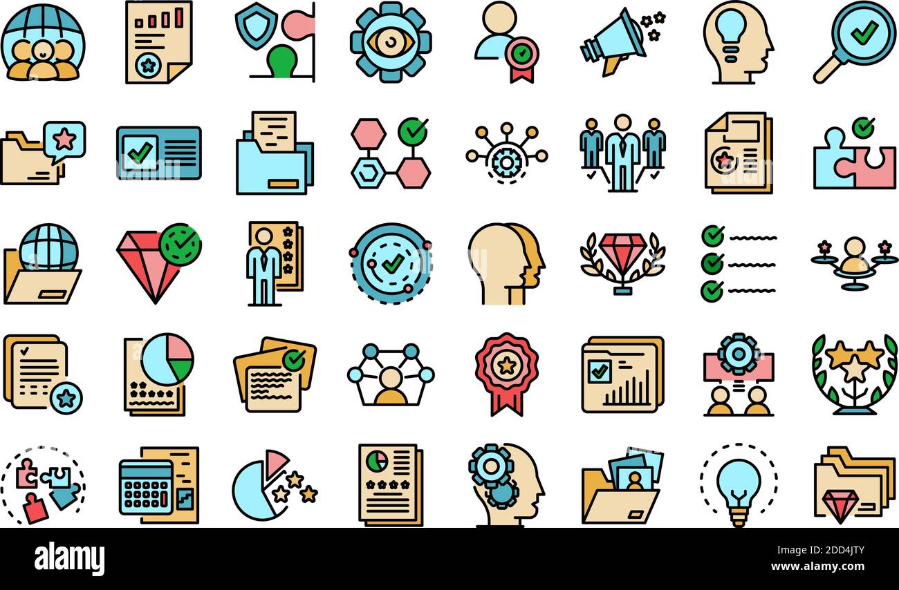 Expertise icons set. Outline set of expertise vector icons thin line ...