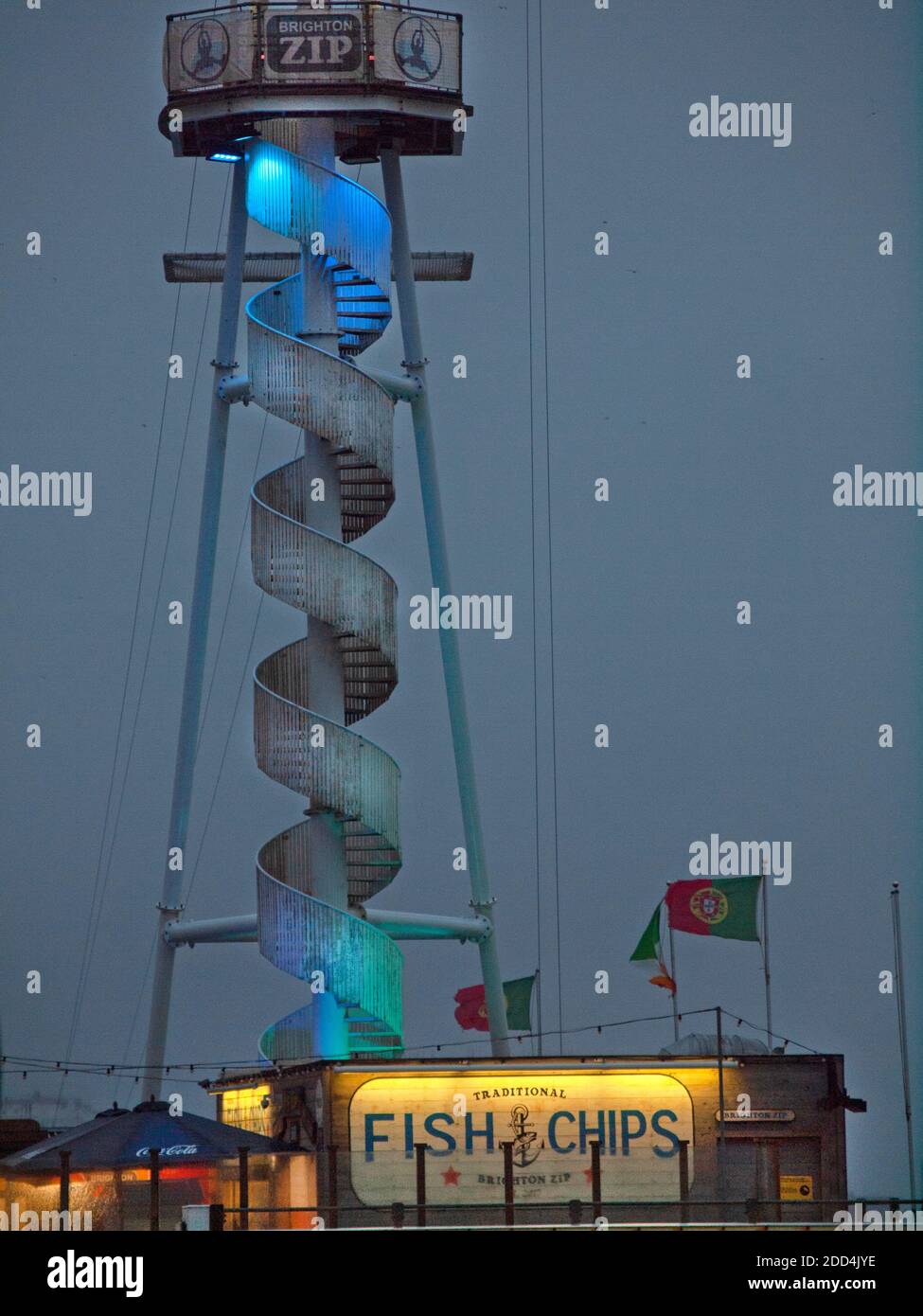 A spiral staircase leading to the zip wire on Brighton seafront Stock ...