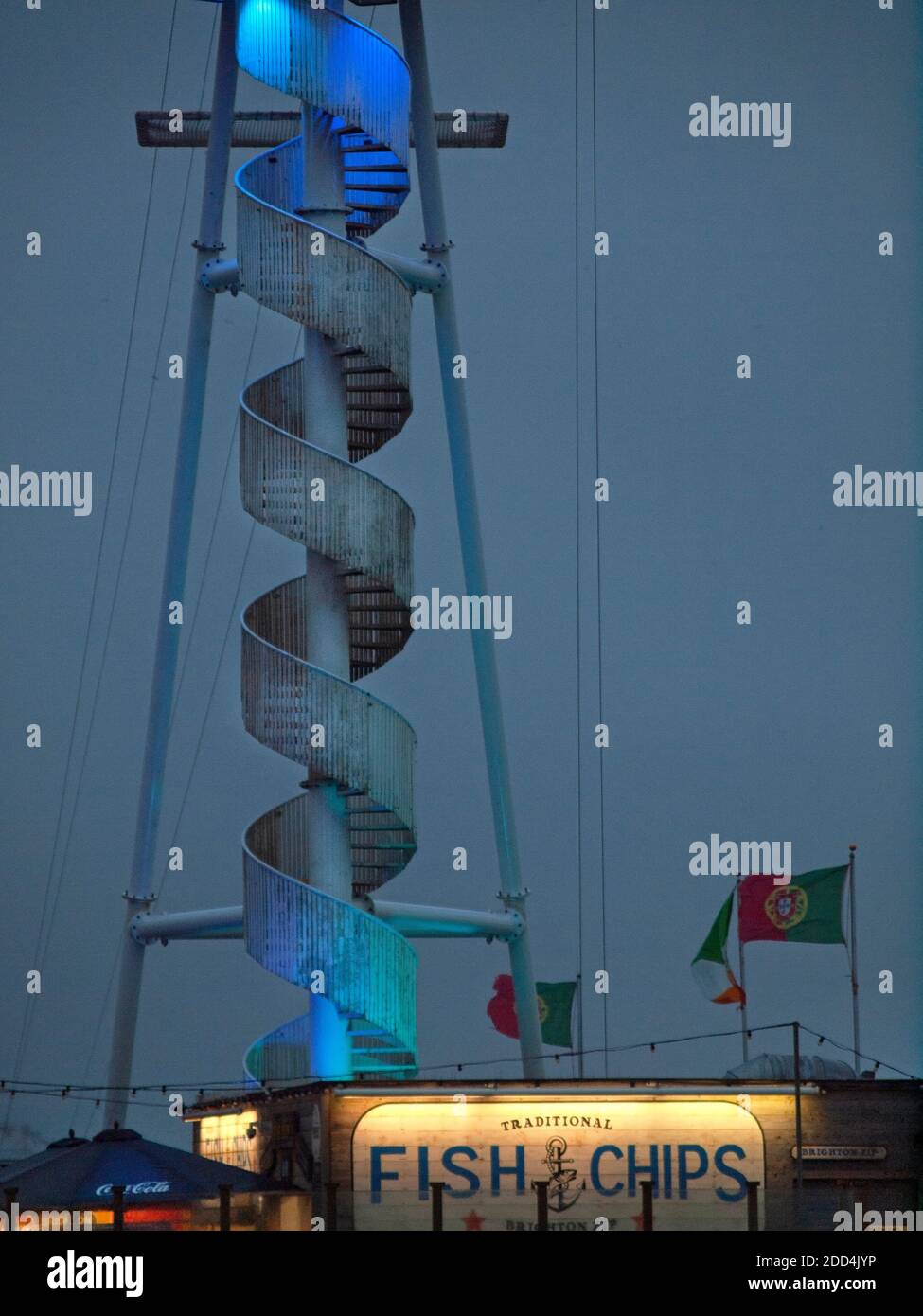 A spiral staircase leading to the zip wire on Brighton seafront Stock ...