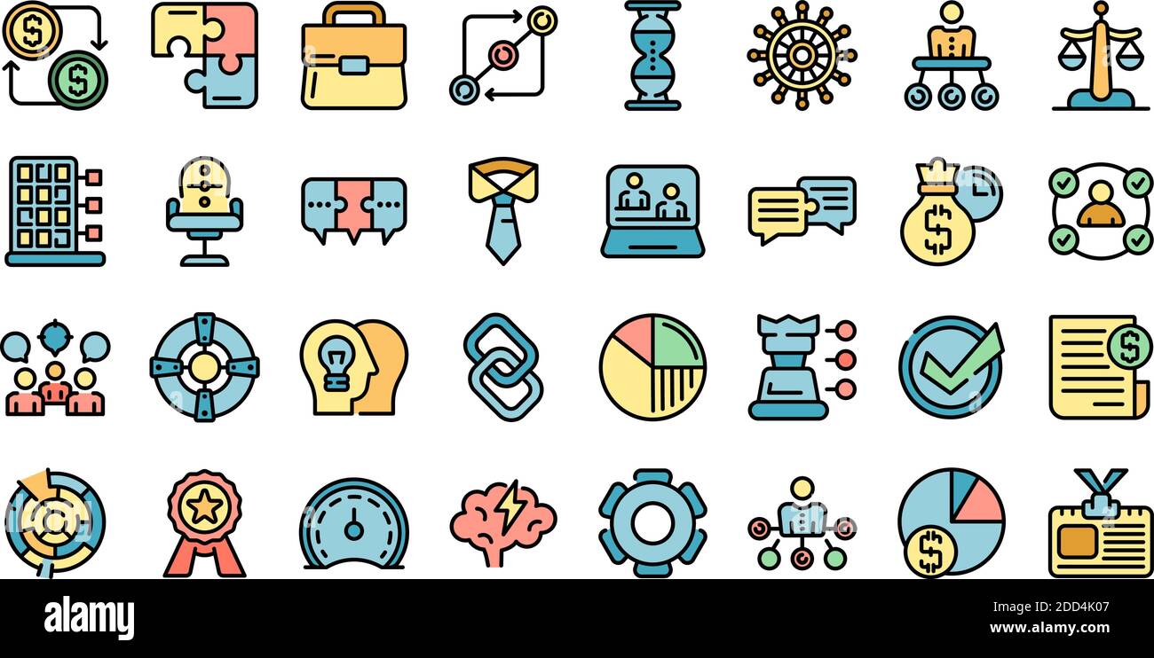 Business collaboration icons set. Outline set of business collaboration ...