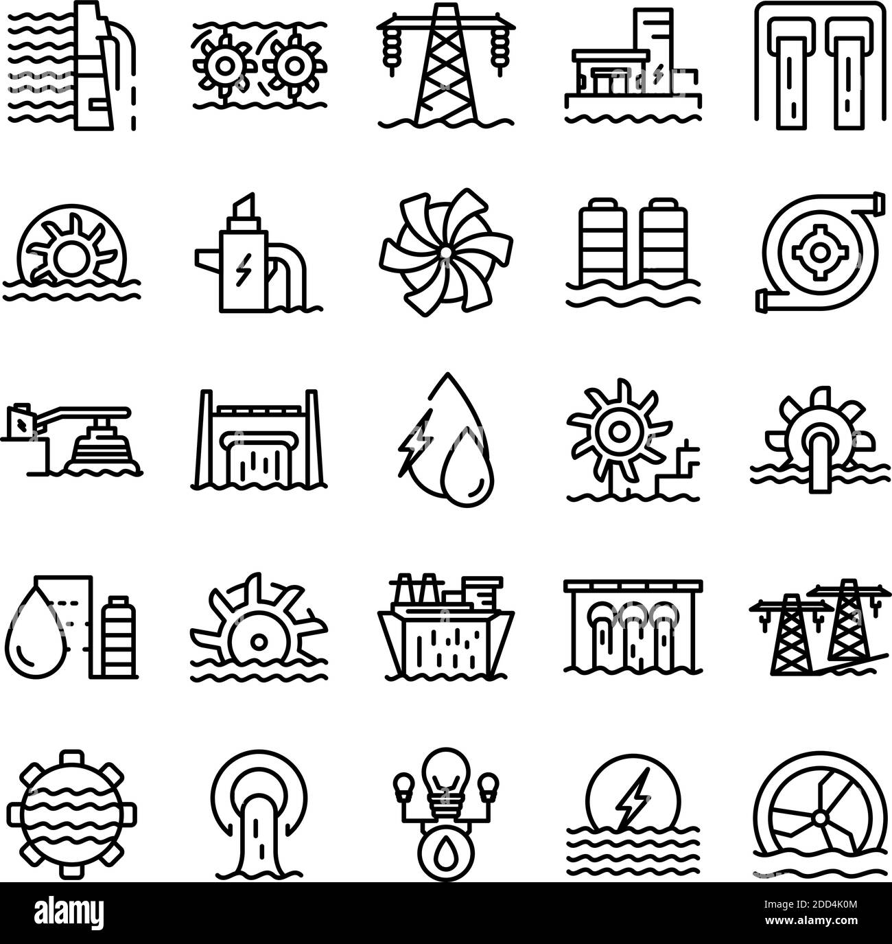Hydro power icons set. Outline set of hydro power vector icons for web ...