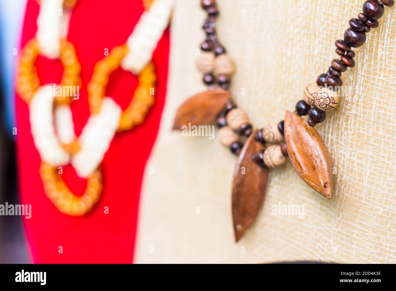 Local necklace handicraft made from pili nut casing and beads at a ...