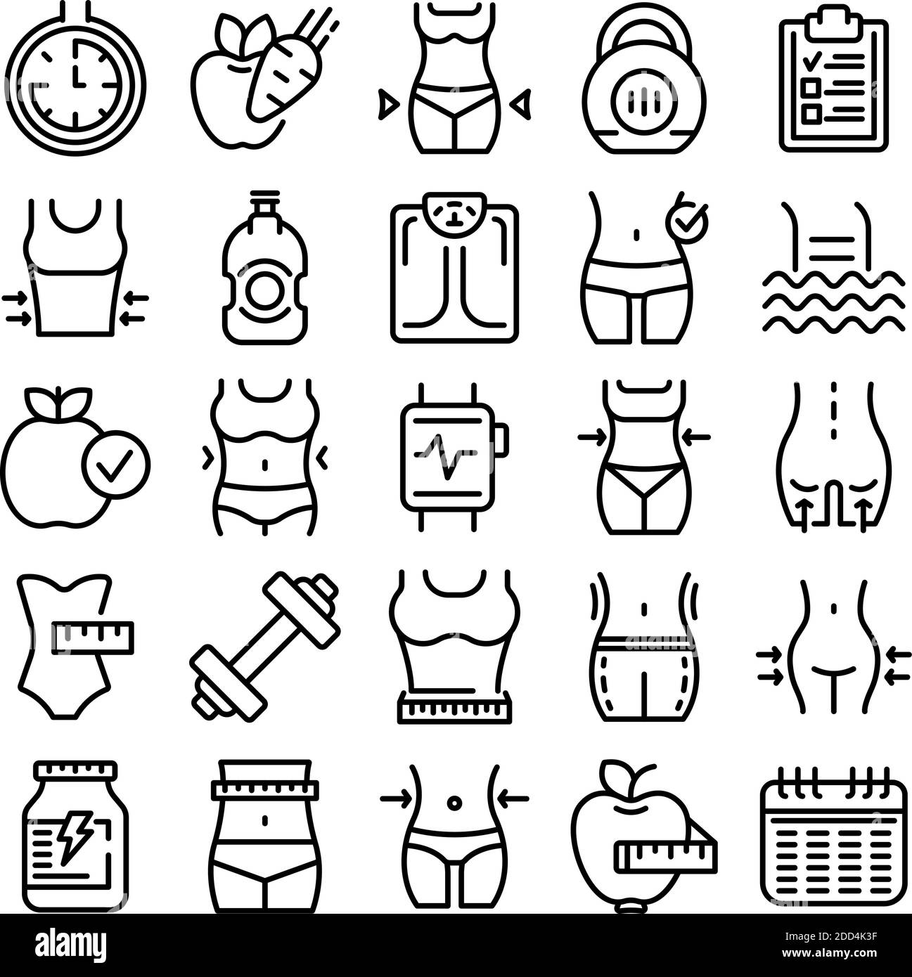 Slimming icons set. Outline set of slimming vector icons for web design ...