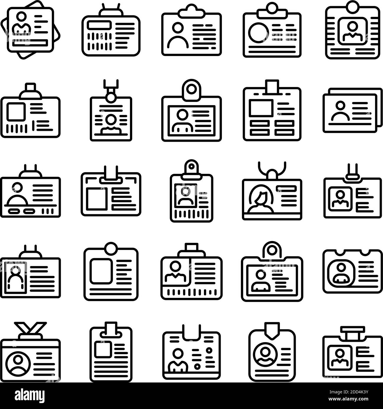 Id card icons set. Outline set of id card vector icons for web design ...