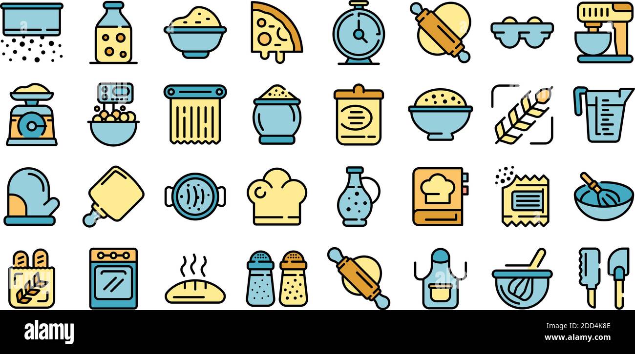 Dough icons set. Outline set of dough vector icons thin line color flat ...