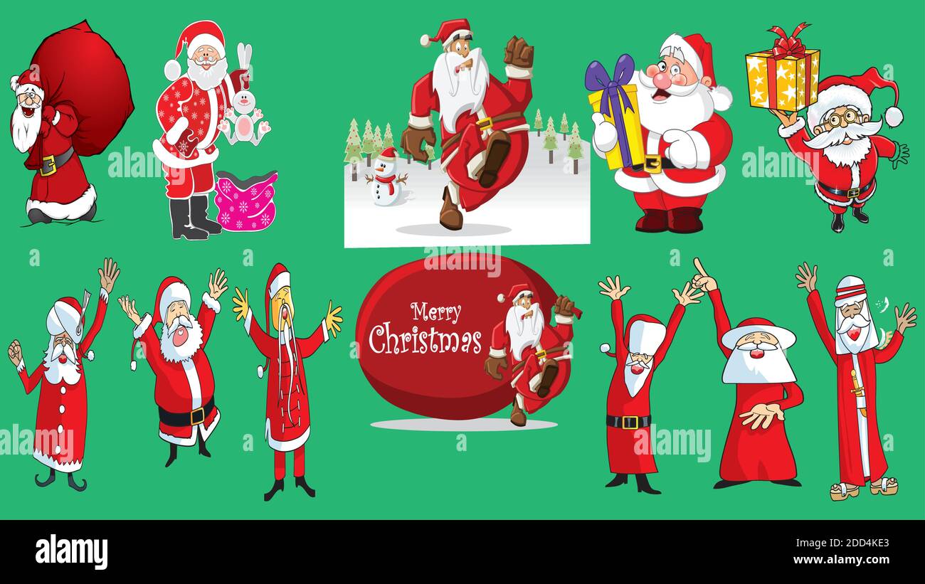 Funny cartoon Santa, Cristmas tree, elf, snowman and cookies make DAB ...