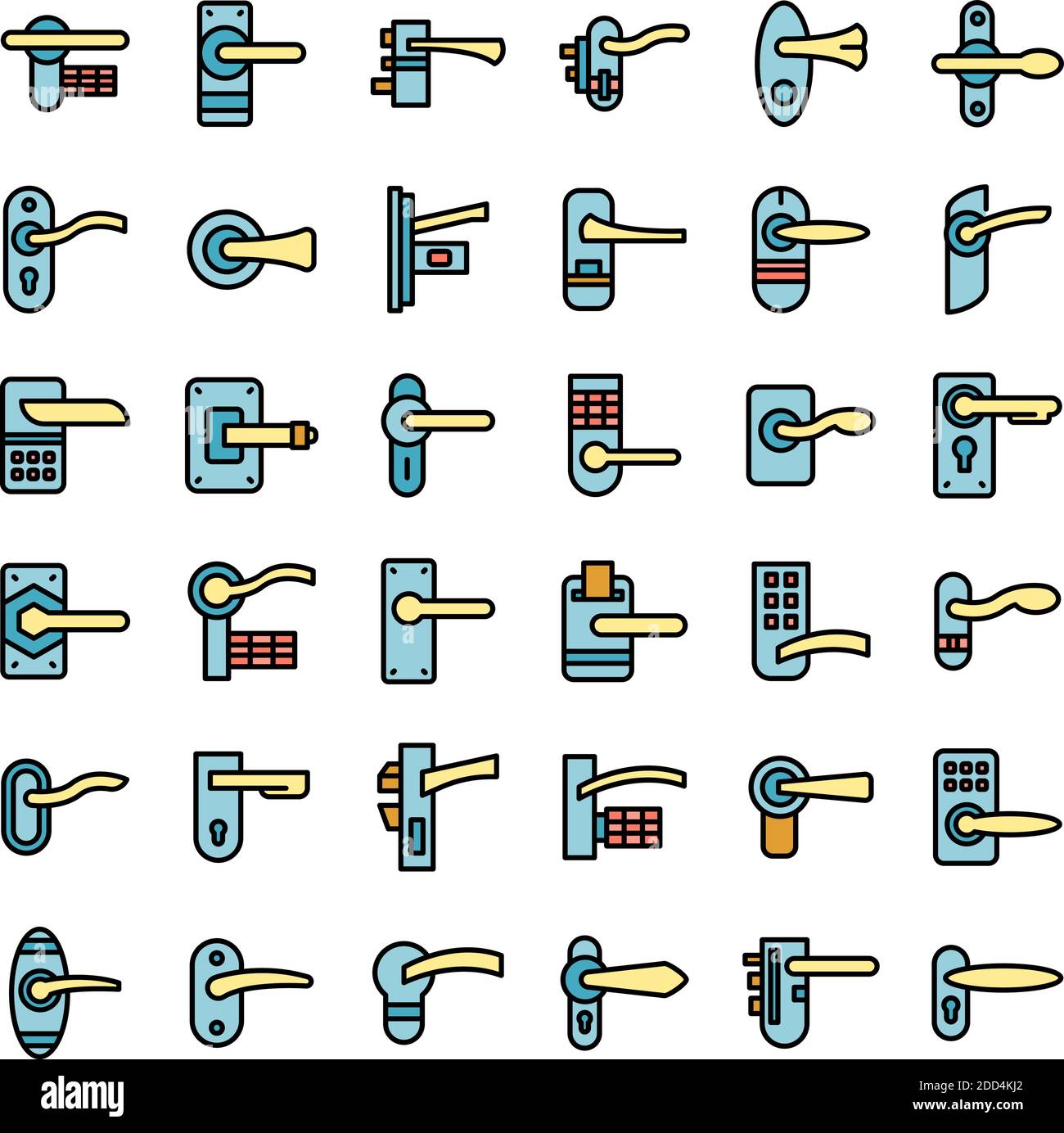 Door handles icons set. Outline set of door handles vector icons thin ...