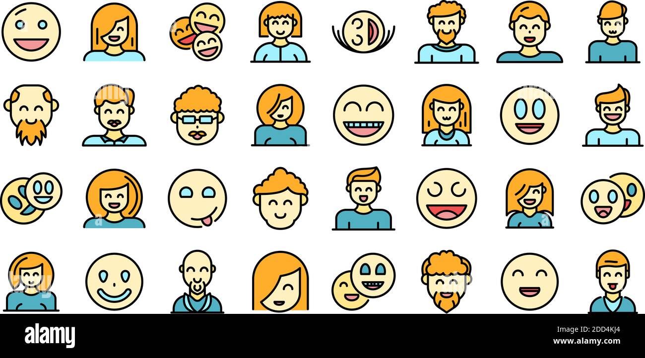 Smiling people icons set. Outline set of smiling people vector icons ...