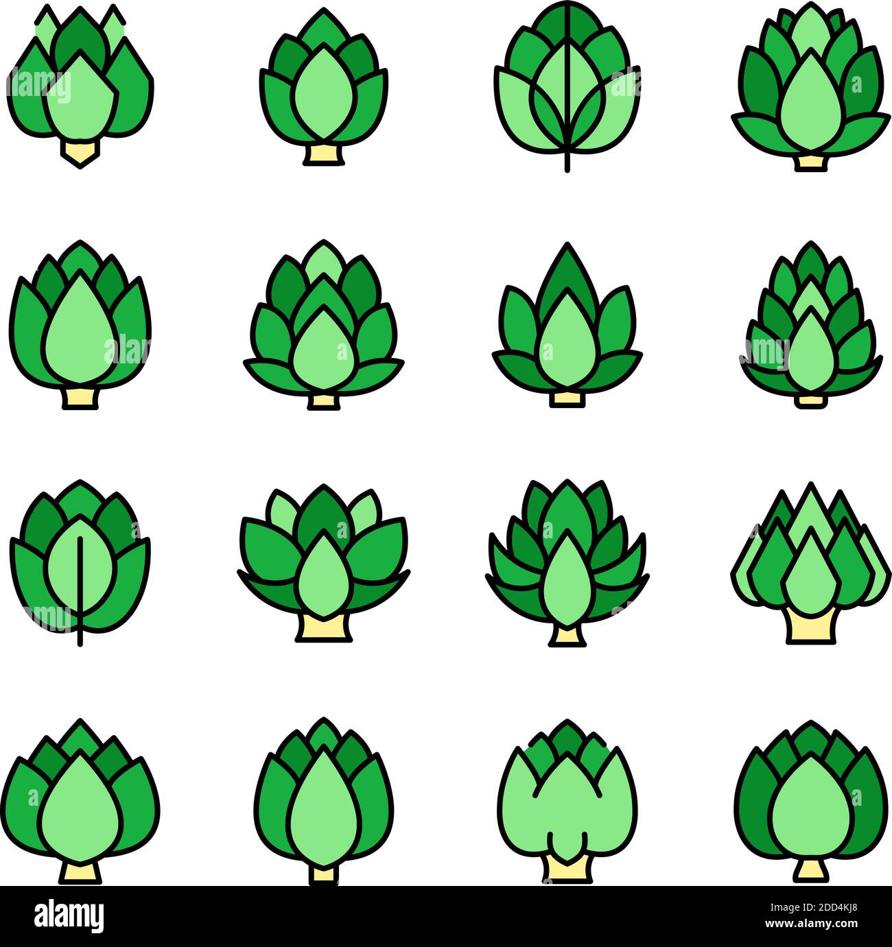Artichoke icons set. Outline set of artichoke vector icons thin line color flat on white Stock ...
