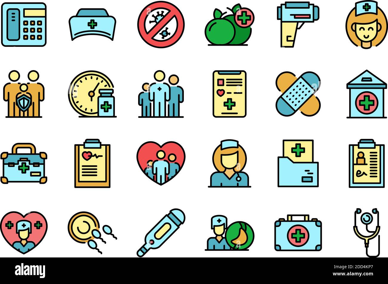 Family doctor icons set. Outline set of family doctor vector icons thin ...