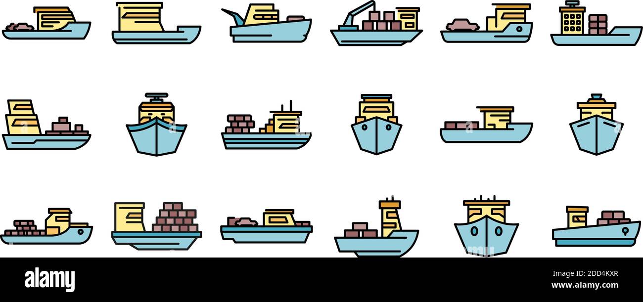 Ferry icons set. Outline set of ferry vector icons thin line color flat ...
