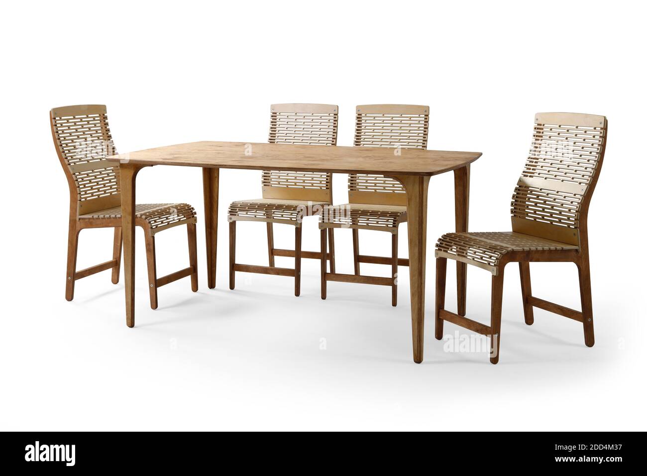 Modern wooden dining table on white background Stock Photo - Alamy