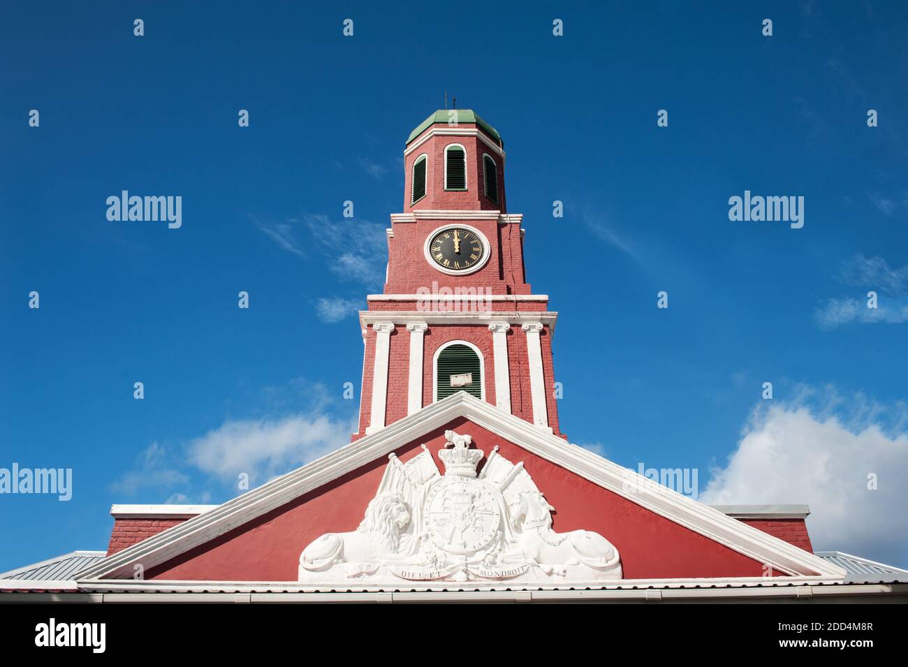 Famous red clock tower on the main guardhouse at the Garrison Savannah ...