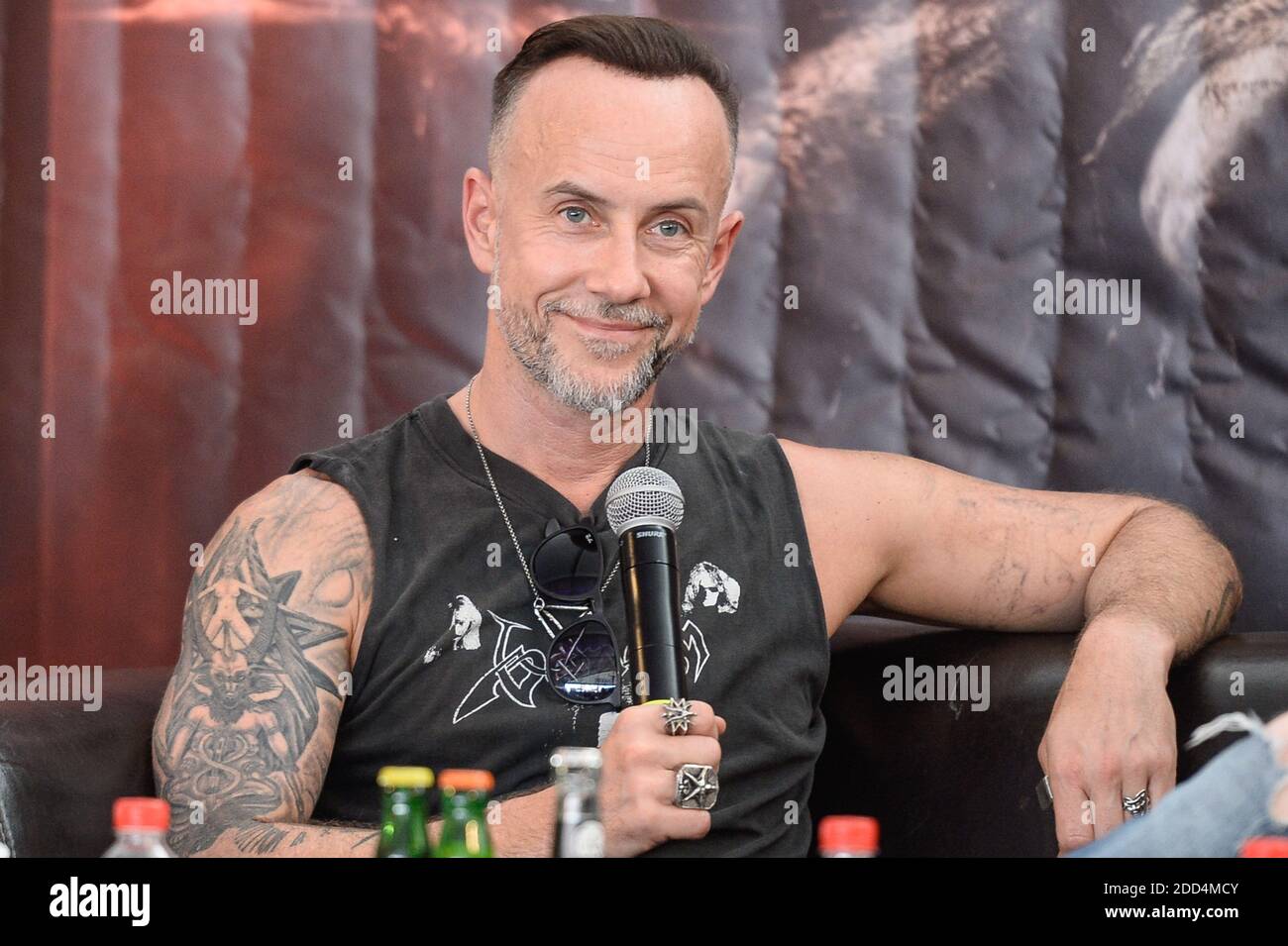 Adam Nergal Darski from band Behemoth attending a press conference ...