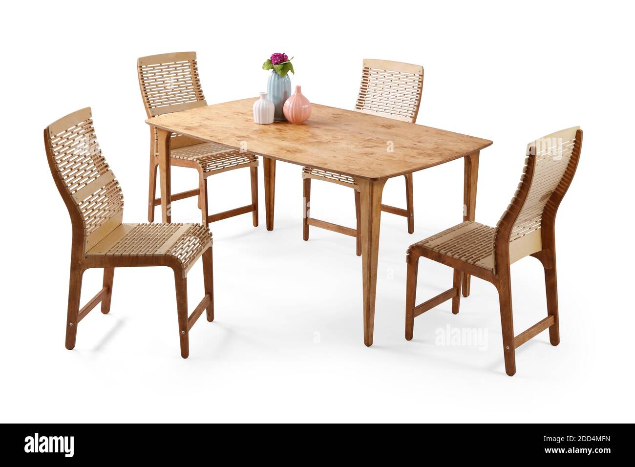 Modern wooden dining table on white background Stock Photo - Alamy