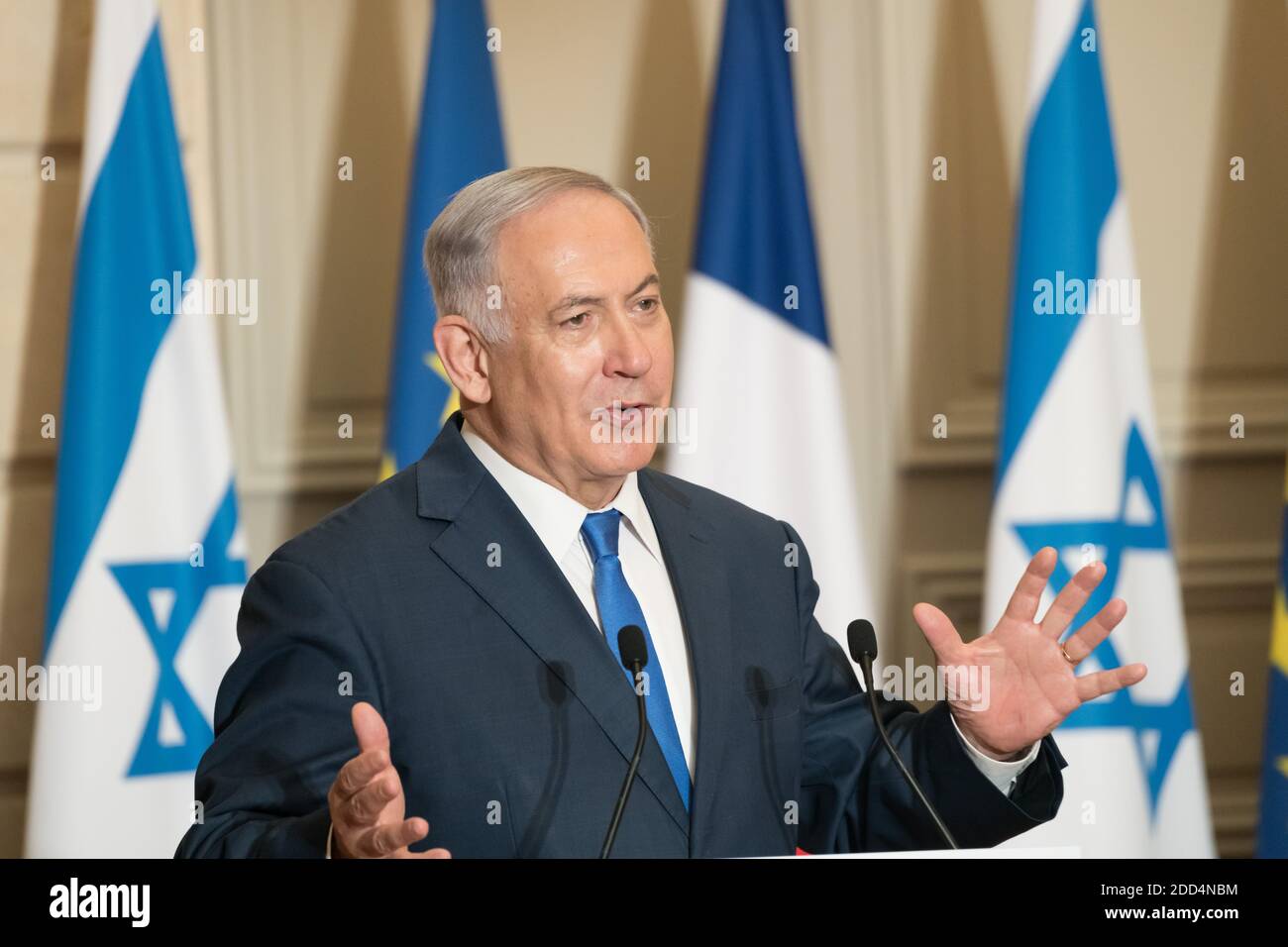 French President Emmanuel Macron and Prime Minister of Israel Benyamin ...