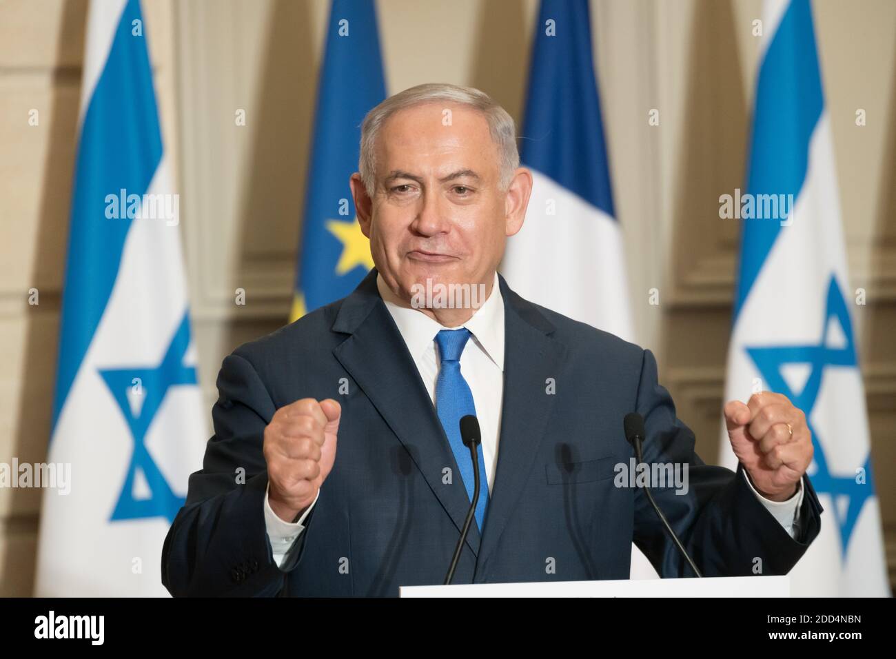 French President Emmanuel Macron and Prime Minister of Israel Benyamin ...