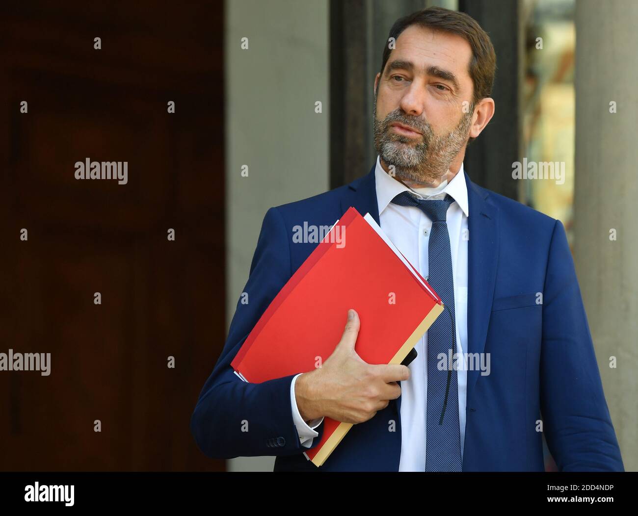 Christophe Castaner leaving the Elysee Palace following the French ...