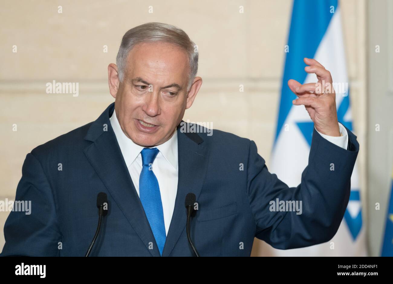 French President Emmanuel Macron and Prime Minister of Israel Benyamin ...