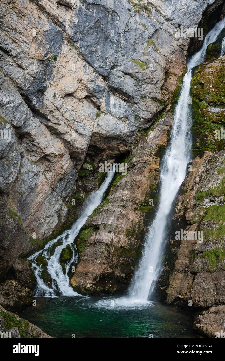The amazingly beautiful iconic Savica Waterfall in the Triglav national ...