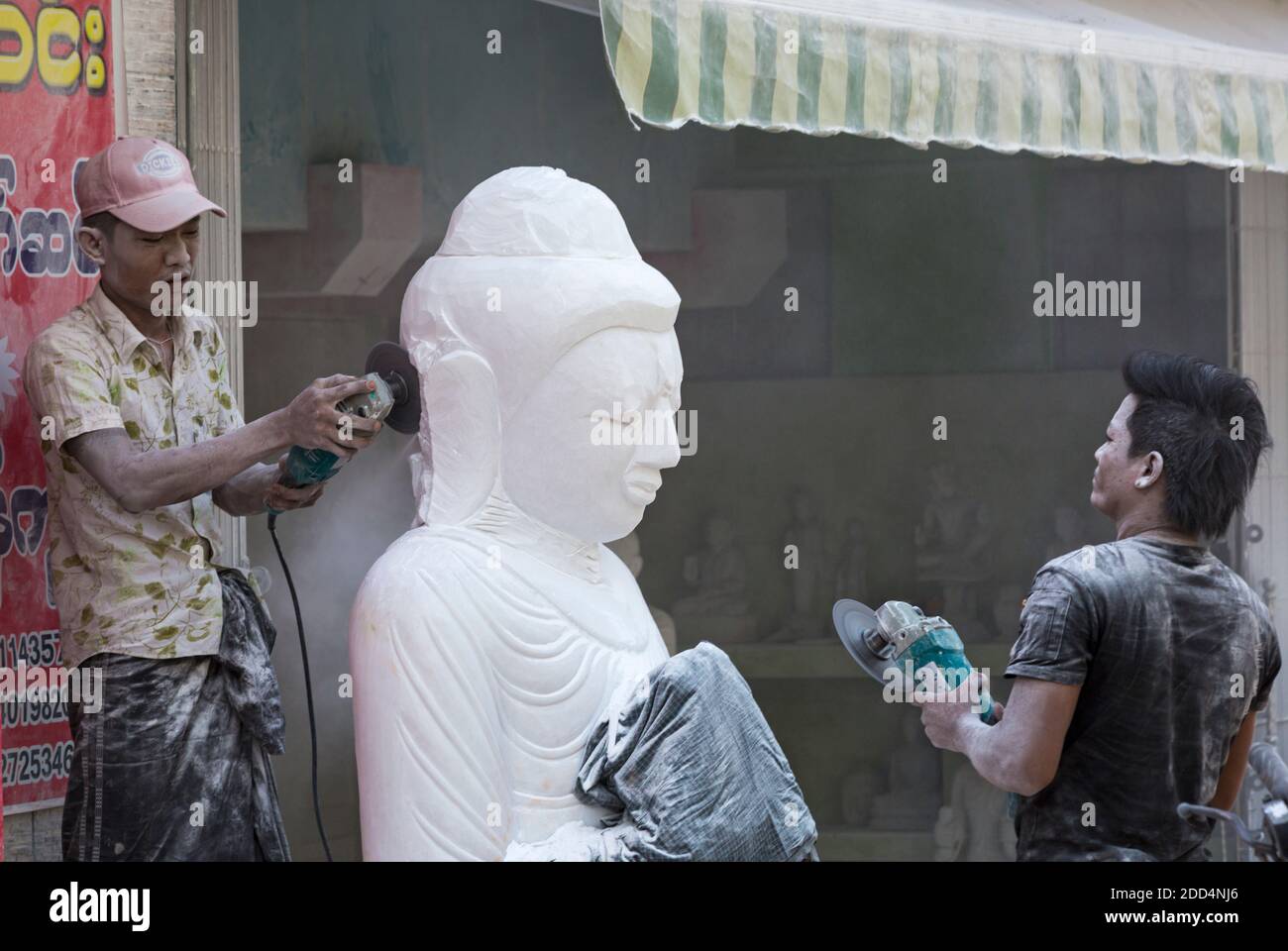 Local man sculpting a marble Buddha, Amarapura Mandalay, Myanmar (Burma ...