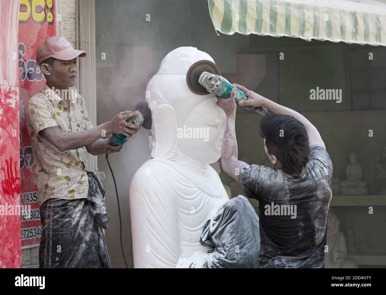 Local man sculpting a marble Buddha, Amarapura Mandalay, Myanmar (Burma ...