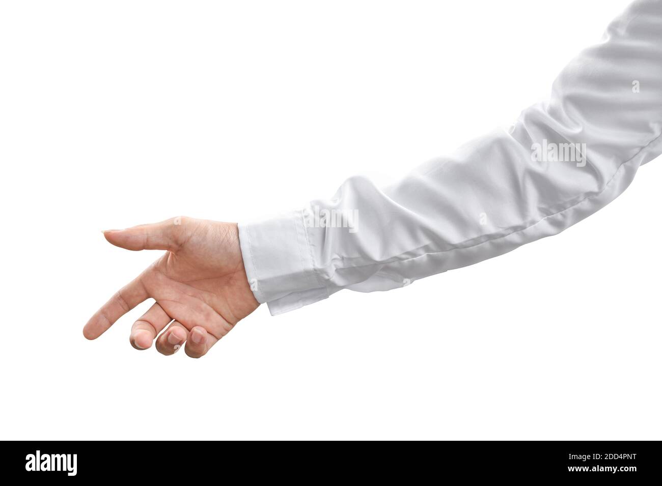 Gesture of Man hand in shirt isolated on white background with clipping ...