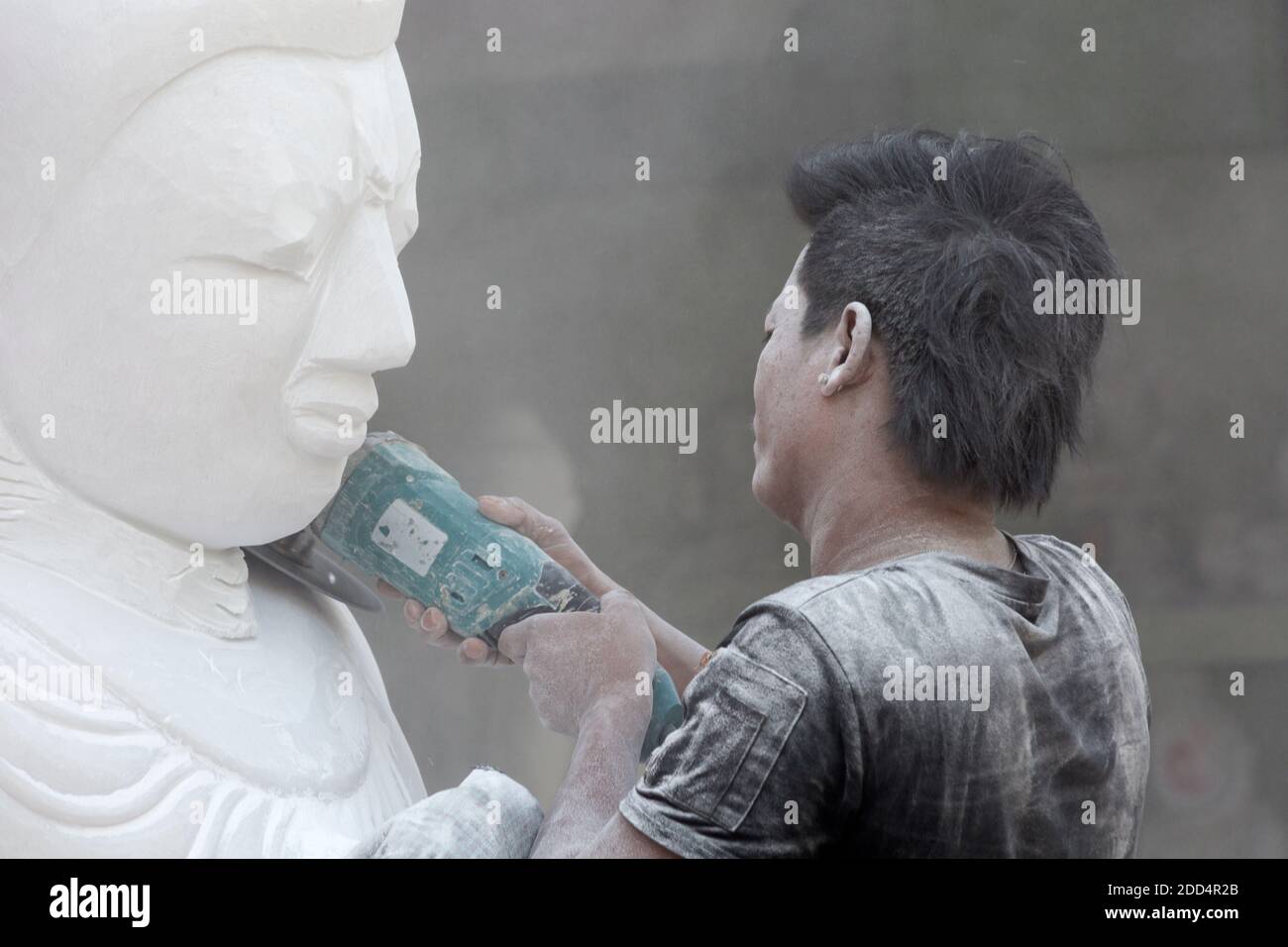Local man sculpting a marble Buddha, Amarapura Mandalay, Myanmar (Burma ...