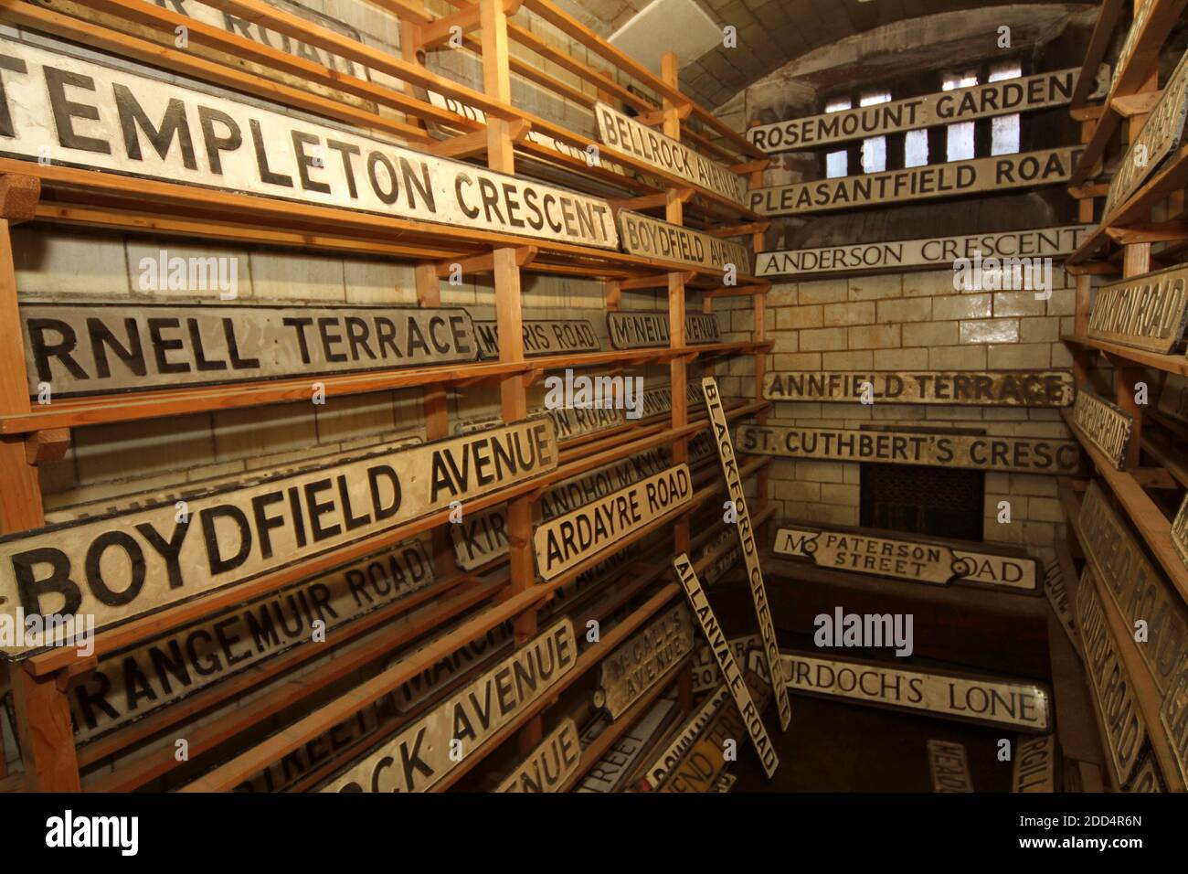 Ayr Town Hall, Ayr, Ayrshire, Scotland. Old street signs stored in old ...
